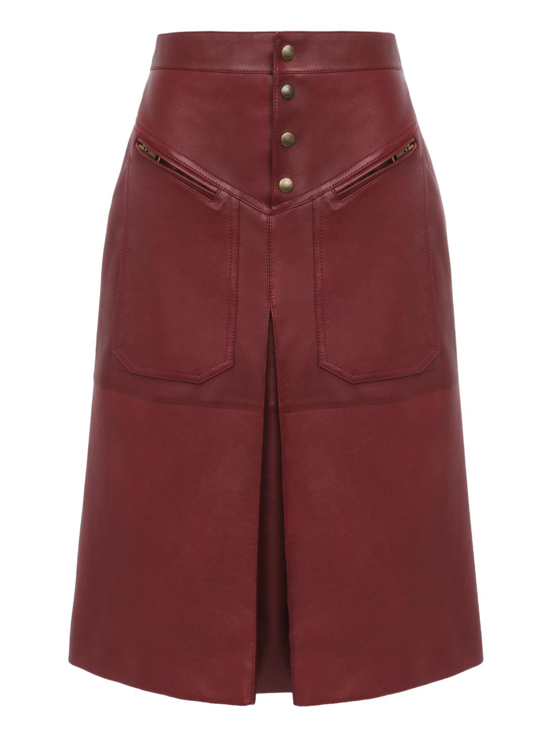 CHLOÉ Chloe Knee-Length Leather Skirt with Box Pleat and Zipper Pockets